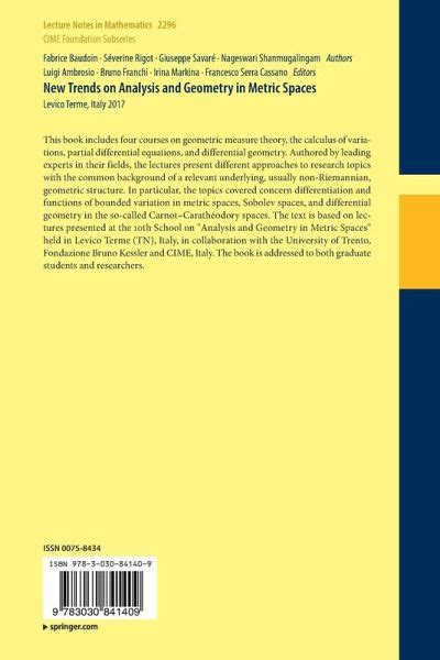 New Trends On Analysis And Geometry In Metric Spaces Von Fabrice