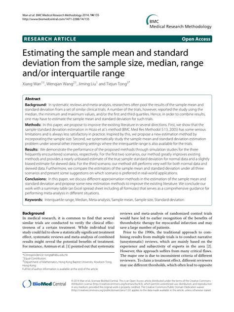 Pdf Estimating The Sample Mean And Standard Deviation From The Sample