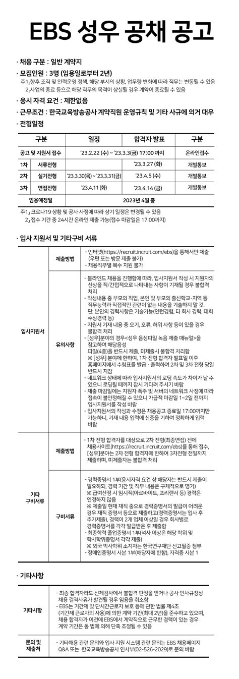 2023년 Ebs 성우 공채 공고 위보이스 성우 아카데미