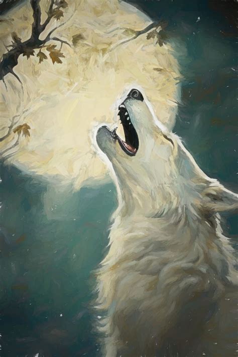 White Wolf Howling At The Moon Silhouette Of Wolf Howling At The