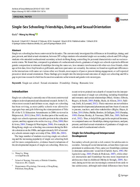 Pdf Single Sex Schooling Friendships Dating And Sexual Orientation