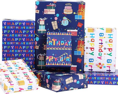 Plandrichw Birthday Wrapping Paper 12 Sheets Folded Happy