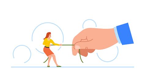 작은 여자 캐릭터는 그녀의 보스 상대의 거대한 손에 대해 밧줄을 당기는 비즈니스 경쟁에 참여합니다 개념에 대한 스톡 벡터 아트 및 기타 이미지 Istock