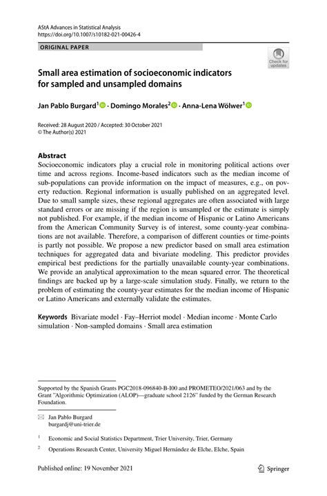 Pdf Small Area Estimation Of Socioeconomic Indicators For Sampled And