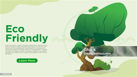 에코 친화적인 개념 독특한 큰 녹색 분재 나무와 초록 라인 웨이브 프레 젠 테이 션 웹 배너 Ui Ux 방문 페이지벡터 일러스트 레이 션에 대 한 사용 될 수 있습니다 지속