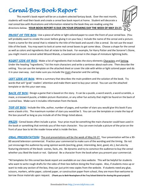 Cereal Box Book Report Template Fill Out Sign Online And Download