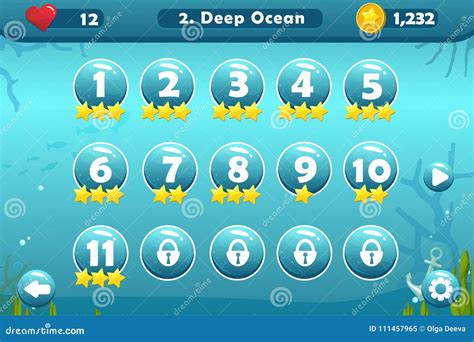 Game User Interface With Level Selection Screen Stock Vector