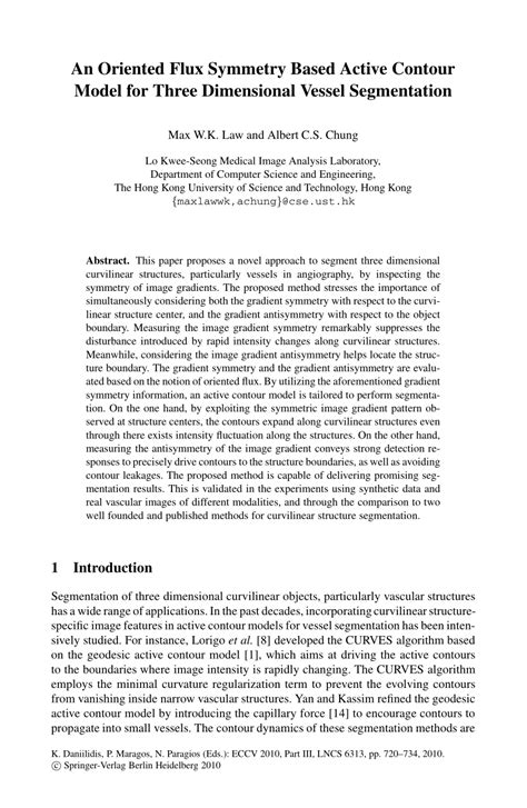 Pdf An Oriented Flux Symmetry Based Active Contour Model For Three Dimensional Vessel Segmentation