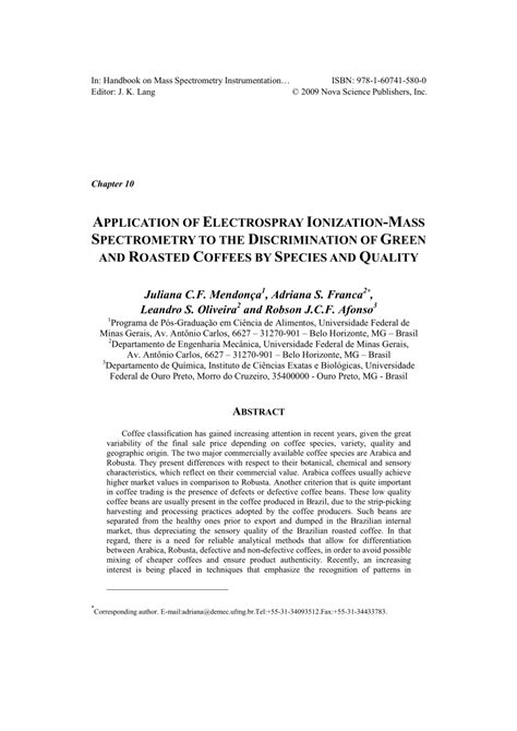 Pdf Application Of Electrospray Ionization Mass Spectrometry To The Discrimination Of Green