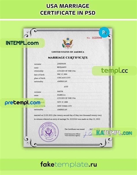 Usa Marriage Certificate Psd Download Template