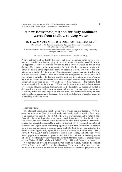 Pdf A New Boussinesq Method For Fully Nonlinear Waves From Shallow To