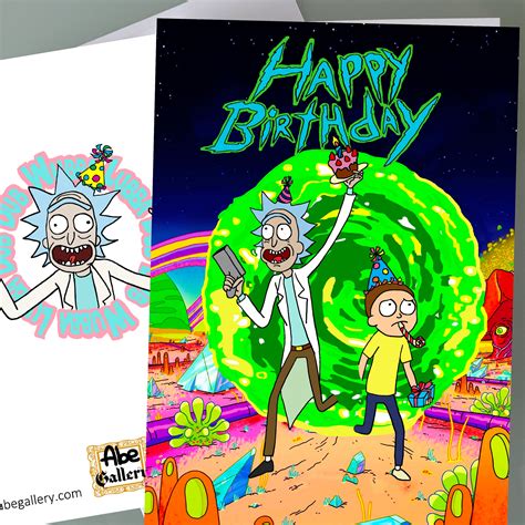 Rick And Morty Funny Birthday Card Portal Cartoon Fan Art Cool T