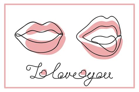 Premium Vector Lips In One Line With Tongue Vector Inscription I Love