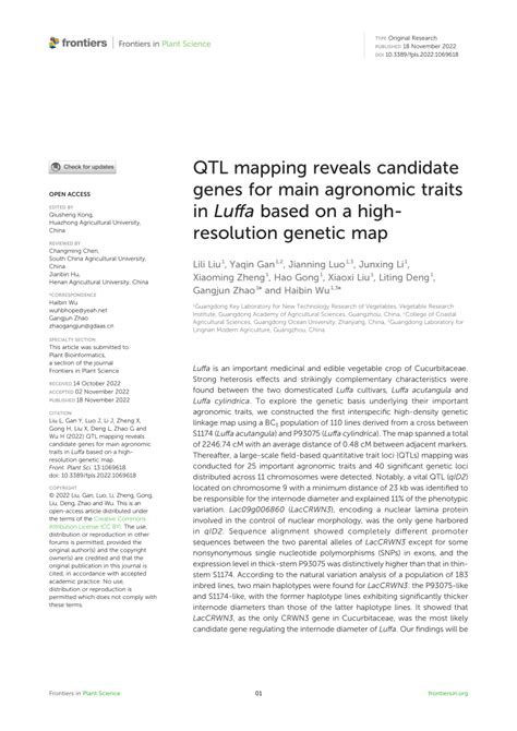 Pdf Qtl Mapping Reveals Candidate Genes For Main Agronomic Traits In Luffa Based On A High