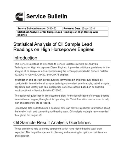 Cummins Statistical Analysis Of Used Oil Lead In Hhp Engines Pdf Motor Oil Quartile