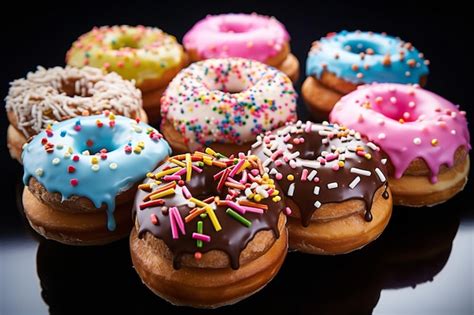 Premium Photo Gourmet Donuts With Vibrant Icing