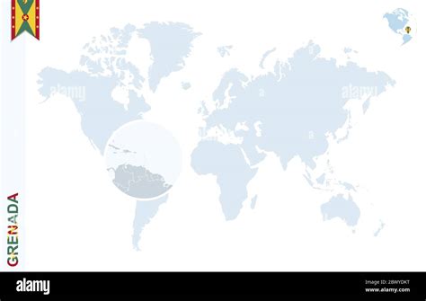 World Map With Magnifying On Grenada Blue Earth Globe With Grenada
