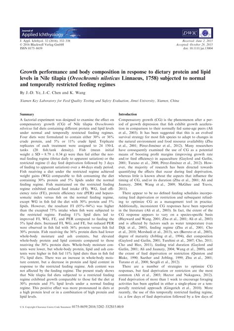 Pdf Growth Performance And Body Composition In Response To Dietary Protein And Lipid Levels In