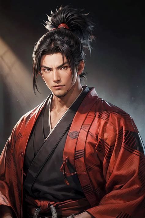 긴 검은 머리카락과 빨간 옷을 입은 남자 Seaart Ai