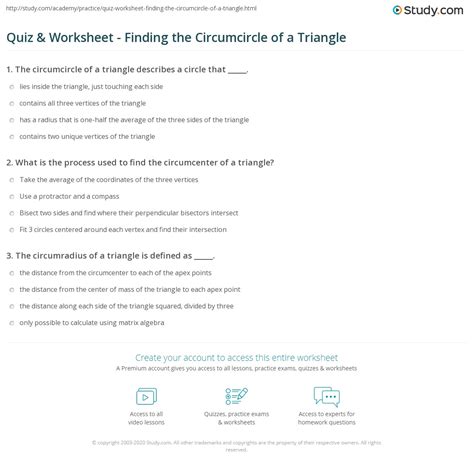 Quiz And Worksheet Finding The Circumcircle Of A Triangle