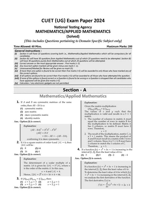 Nta Cuet Ug Mathematicsapplied Math Chapterwise Question Bank For