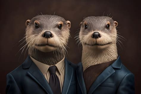 Otter Couple In Business Attire Premium Ai Generated Image