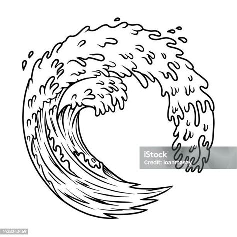 바다 파도의 그림 포스터 엠블럼 배너 간판 티셔츠를위한 디자인 요소 벡터 일러스트 레이 션 고풍스런에 대한 스톡 벡터 아트 및