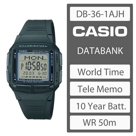 Casio Data Bank Db 36 1ajh Classic Digital Watch Black Resin Case And