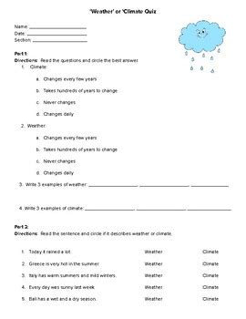 Weather Or Climate Quiz By Alexis Murray Teachers Pay Teachers