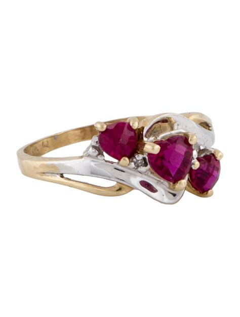 Ring 10k Synthetic Ruby And Diamond Cocktail Ring Cocktail Ring Rings