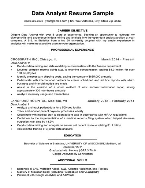 Data Analyst Resume Sample And Writing Tips Resume Companion