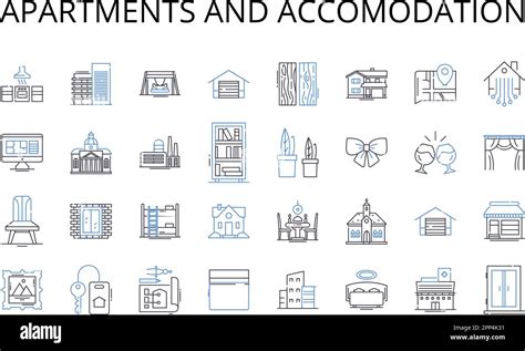 Apartments And Accomodation Line Icons Collection Skyline And Horizon Shelter And House