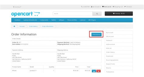 OpenCart Customer Print Invoice Worksheets Library