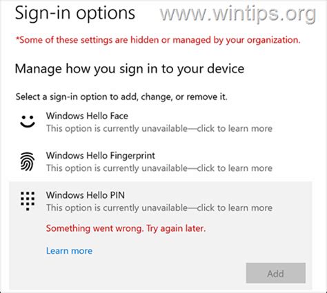 How To Disable Use Windows Hello With Your Account Prompt Error X C F WinTips Org