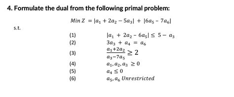 Solved 4 Formulate The Dual From The Following Primal Chegg