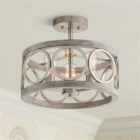 Franklin Iron Works Rustic Farmhouse Ceiling Light Semi Flush Mount Fixture Brushed Nickel Gray