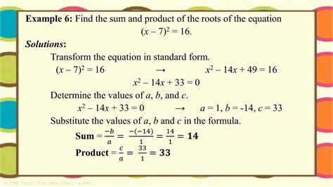 Nature Of The Roots And Sum And Product Of The Roots Of A Quadratic Equation Pdf Physics