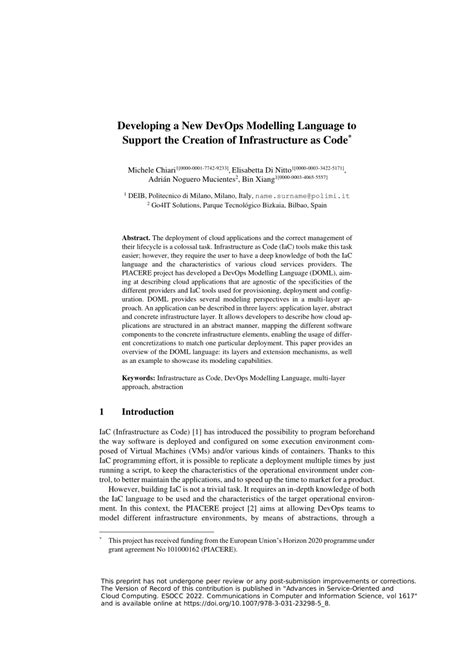 Pdf Developing A New Devops Modelling Language To Support The Creation Of Infrastructure As Code