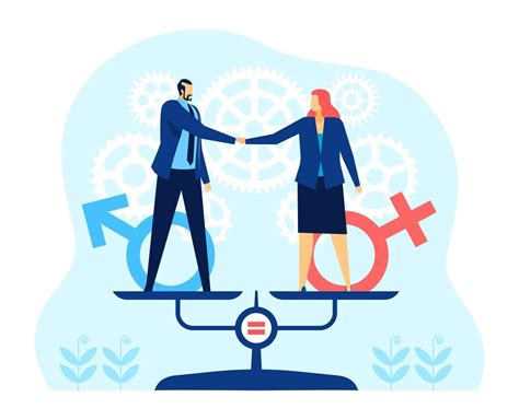Gender Equality Business Man And Woman Standing On Balance Scales