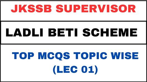 Jkssb Female Supervisor 2024 Ladli Beti Scheme Lec 02 Top Mcqs