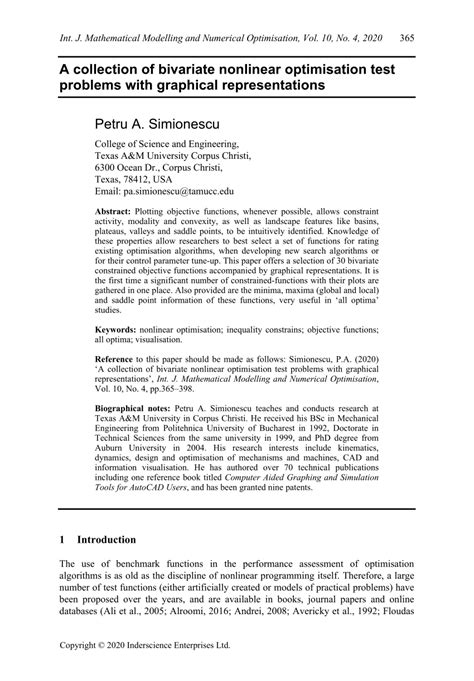 Pdf A Collection Of Bivariate Nonlinear Optimisation Test Problems With Graphical Representations