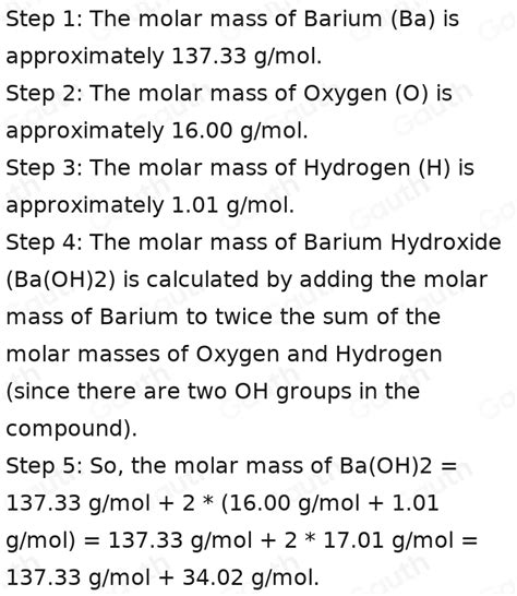 Solved What Is The Molar Mass Of Barium Hydroxide Baoh2 [chemistry]