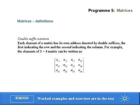 Programme 5 Matrices Programme 5 Matrices Stroud Worked