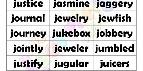 J로 시작하는 인쇄 가능한 7 글자 단어 무료 다운로드