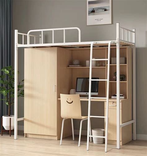 상단 침대 및 하단 테이블 학생 기숙사 철제 프레임 옷장 강철 모듈형 대학 아파트 캐비닛 로프트 티몬