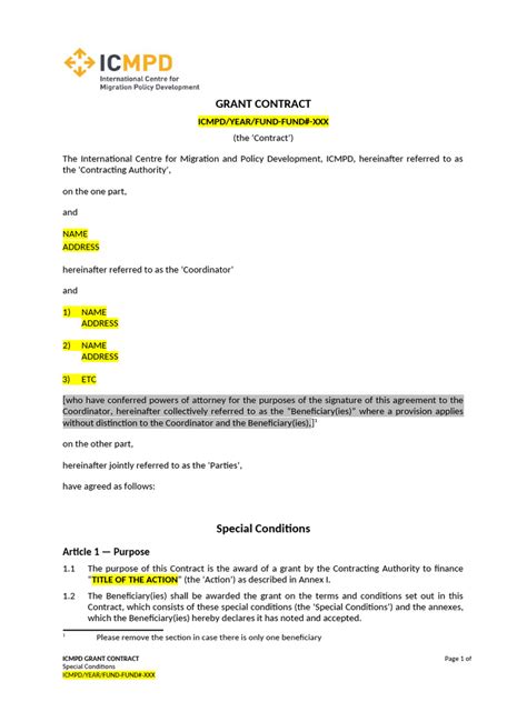 Annex F Grant Contract Special Conditions Pdf Audit Economies