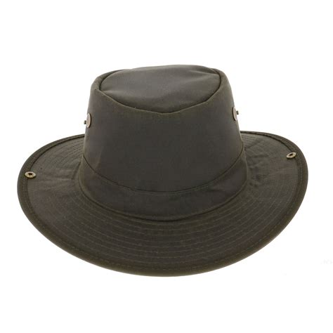 Waxed Cotton Aussie Style Bush Hat With Pin Up Brim In Olive The Hat