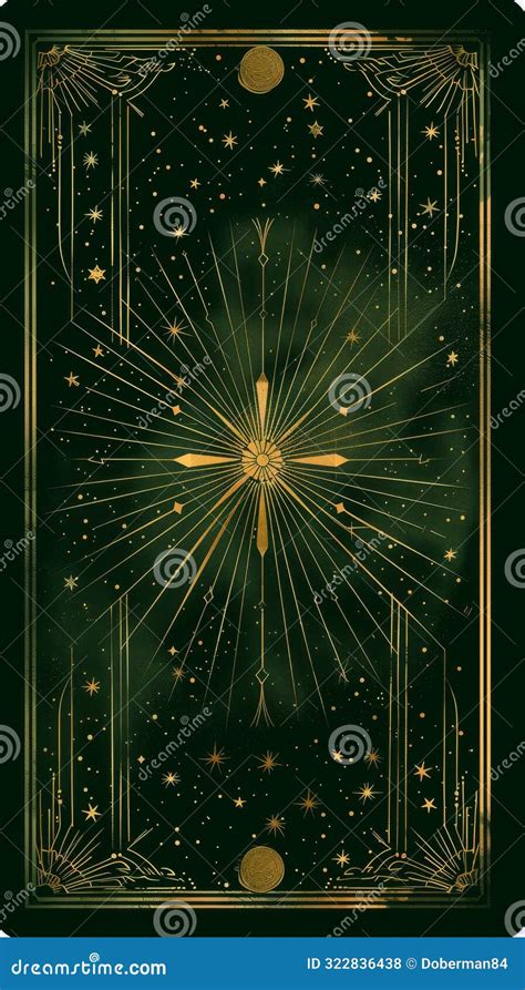 Elegant Art Deco Tarot Card Design With Golden Geometric Patterns And