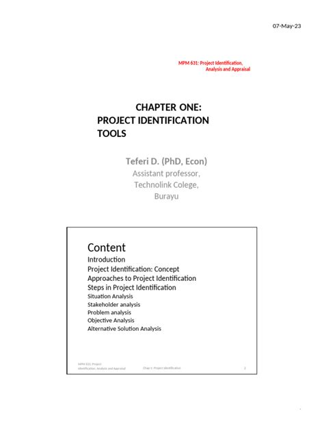 Chap1 Project Identification Pdf Swot Analysis