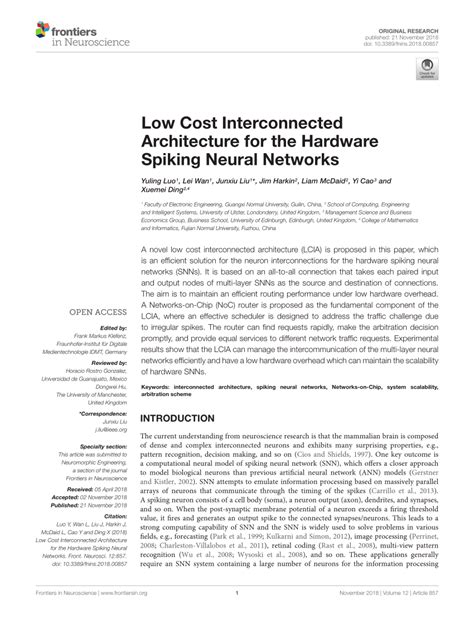 Pdf Low Cost Interconnected Architecture For The Hardware Spiking Neural Networks